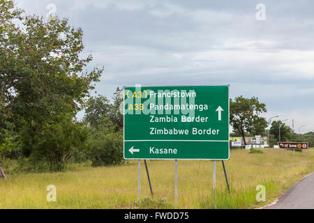 Botswana border, Africa; Road sign at the Botswana Namibia border ...