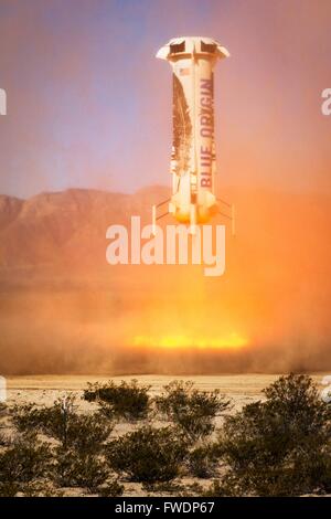 The Blue Origin New Shepard reusable rocket lifts off into space flying ...