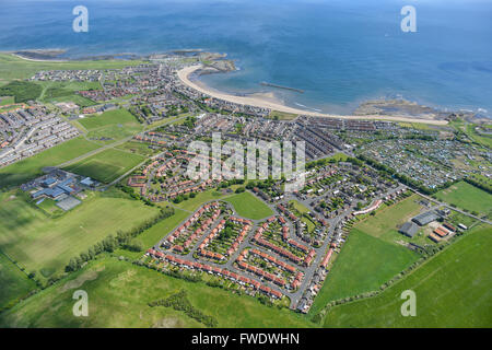 A scenic aerial view of Newbiggin by the Sea on the Northumberland ...