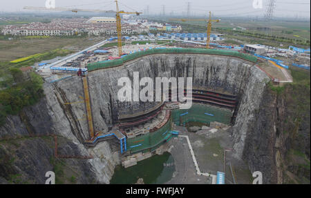 Shanghai, China. 5th Apr, 2016. The construction site of a quarry hotel ...
