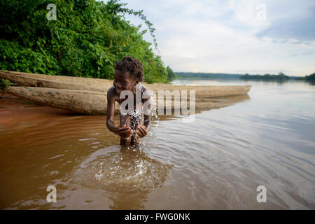 Bathing in the Sangha river, Central African Republic, Africa Stock ...