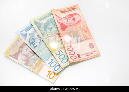 Different Serbian dinar bills arranged on white background Stock Photo ...