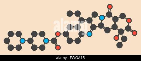 Irinotecan cancer chemotherapy drug molecule. Stylized skeletal formula ...