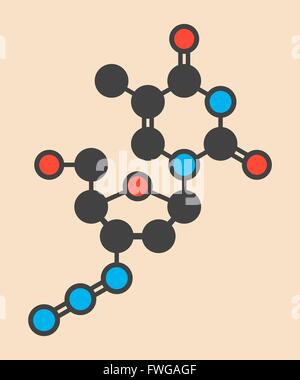 Azidothymidine (AZT), chemical formula and skeletal structure. Also ...