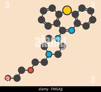 Quetiapine antipsychotic drug, chemical structure. Atoms are ...