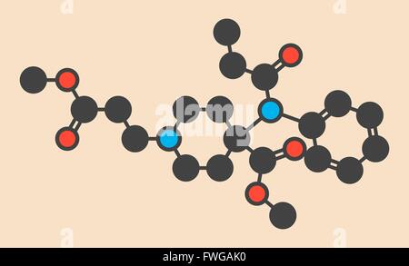 Remifentanil anaesthetic and analgesic drug, chemical structure. Atoms ...