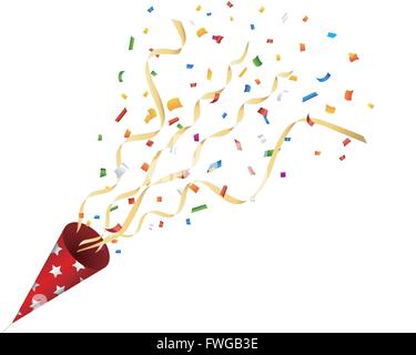 Happy birthday cracker. Party popper with confetti. Bday doodles ...