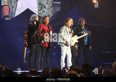 Italian band Pooh perform live on stage "Reunion 50" at Palalottomatica ...