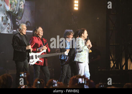 Italian band Pooh perform live on stage "Reunion 50" at Palalottomatica ...