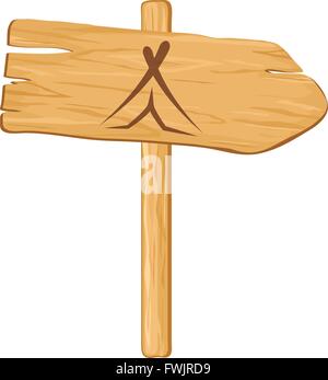 vector illustration wooden board pointer on a rope on a tree with ...