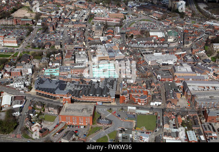 An aerial view of the town centre of Chesterfield with the famous ...