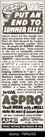 ASPRO pain relief tablets advert. Original 1950s vintage print ...