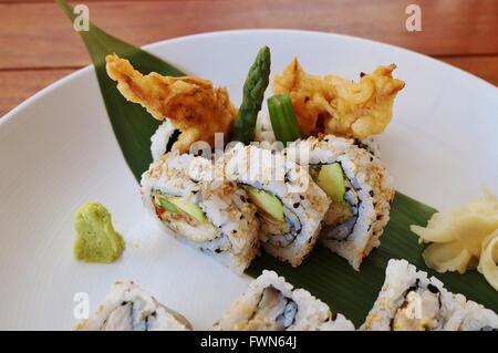 Soft shell crab tempura roll sushi on a plate Stock Photo - Alamy