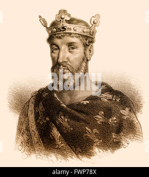 Lothaire (941-986) King of France from 954, shown wearing a crown and ...