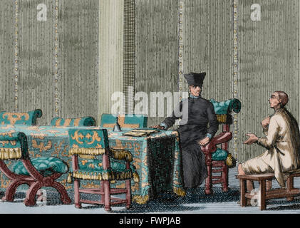 Tribunal of the Inquisition. Inquisitor questioning a defendant ...