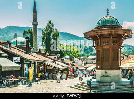 Wooden Ottoman Sebilj water fountain in Sarajevo Bascarsija Bosnia ...