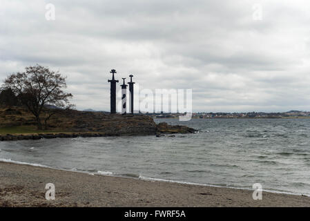 The Three Swords (Sverd i Fjell) monument stand on the edge of ...