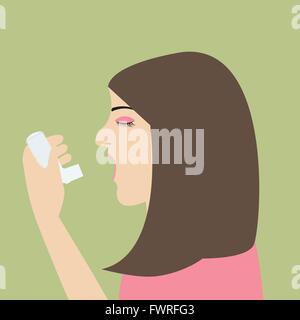 Asthma Woman Patient Inhaling Medication Vector Illustration Stock ...