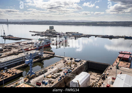 Rosyth Dockyard from air showing Forth Bridges in background Stock ...