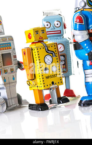 Retro Tin Clockwork Robots on a White Background Stock Photo - Alamy