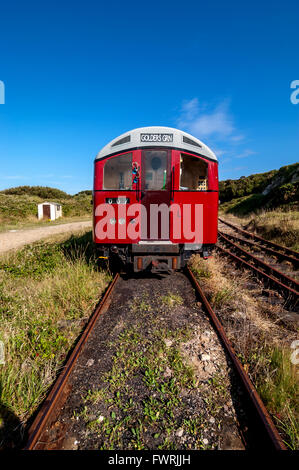 Former London Underground trains in the Mannez Quarry on the island of ...