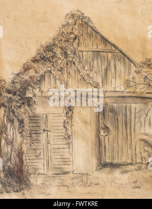 Old rickety wooden house on the outskirts of the village. Digital ...