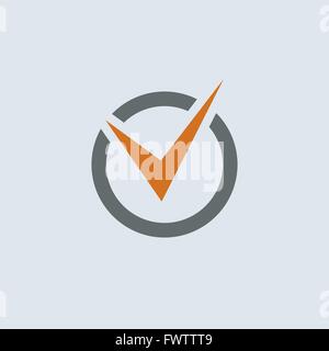 Check mark icon in orange circle. White tick symbol in orange circle ...