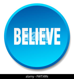 believe round blue sticker isolated on white Stock Photo - Alamy