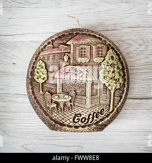 Beautiful Decorative Handmade candle with coffee beans on old sackcloth ...