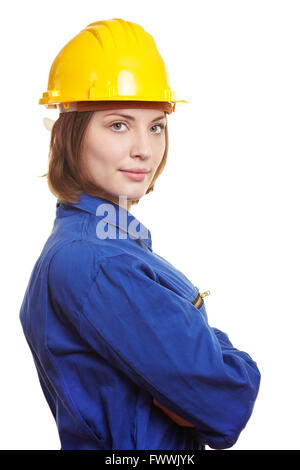 Yellow safety helmet on blue surface construction concept Stock Photo ...