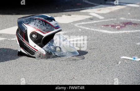 Motorcycle helmet after an accident on the Bundesstrasse B 295 Stock ...