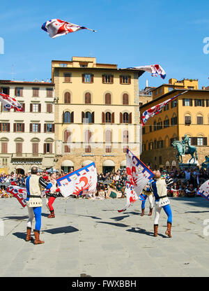 Flag throwing on the Piazza della Signoria, Florence during the Easter ...