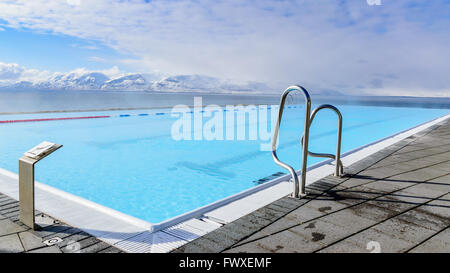 The swimming pool in Hofsós, Iceland, has a great view over ...