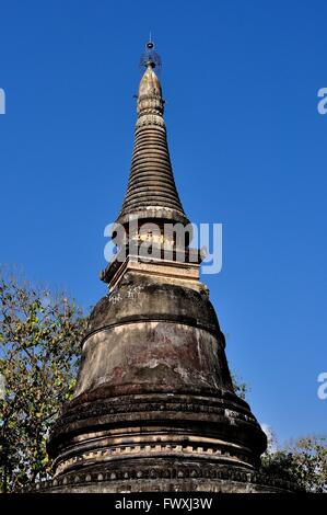 Chiang Mai, Thailand: Centuries-old bell-shaped stone Chedi capped with ...