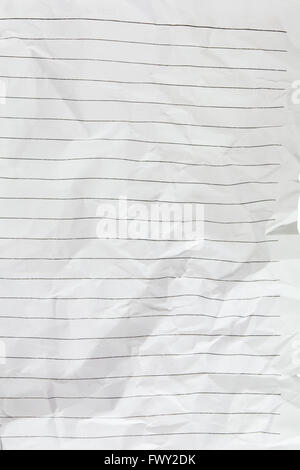 crumpled lined paper texture, white sheet from a school notebook Stock ...