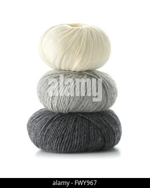 Three balls of wool on white background Stock Photo - Alamy