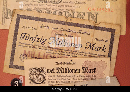 German Papiermark currency from the hyperinflation era in the 1920's ...
