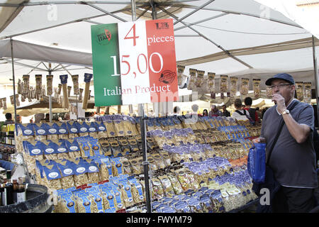 A stand of Italian Pasta at outdoor market at Campo dei Fiori in Rome ...