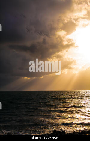 Dramatic Light with Sun Rays and Heavy Clouds above Mediterranean Sea ...