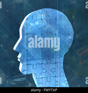 Blue head made of jigsaw pieces Stock Photo - Alamy