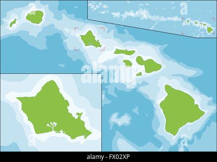 Oahu, Hawaii, United States, political map, with capital Honolulu Stock ...