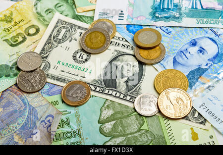 Foreign Currency closeup of money International currencies coin Stock ...