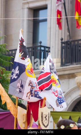 Flags with emblems of the Middle Ages Stock Photo - Alamy