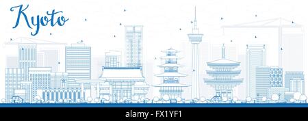 Outline Kyoto Skyline with Blue Landmarks and reflections. Vector ...