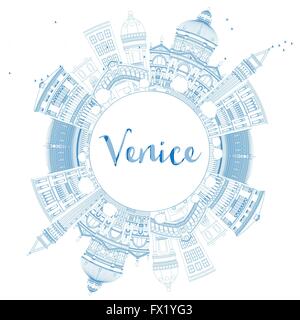 Outline Venice Skyline Silhouette with Blue Buildings. Vector ...