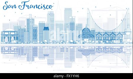 Outline San Francisco Skyline with Blue Buildings. Vector Illustration ...