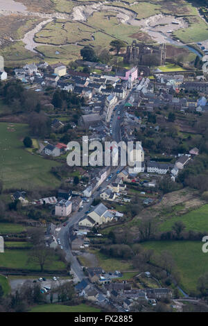 Aerial view of Laugharne, west Wales, on the River Taf estuary ...