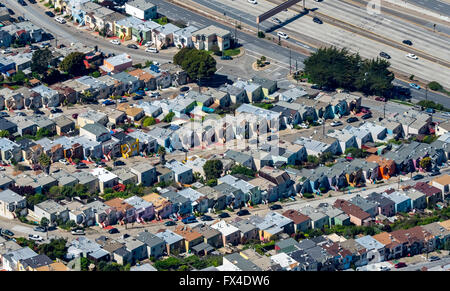 Aerial view, typical American residential area, semi-detached houses ...