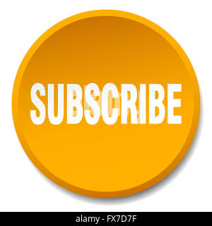 subscribe now orange round flat isolated push button Stock Photo - Alamy