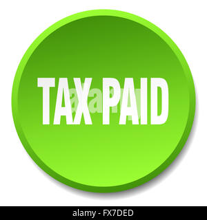 paid round green sticker isolated on white Stock Photo - Alamy